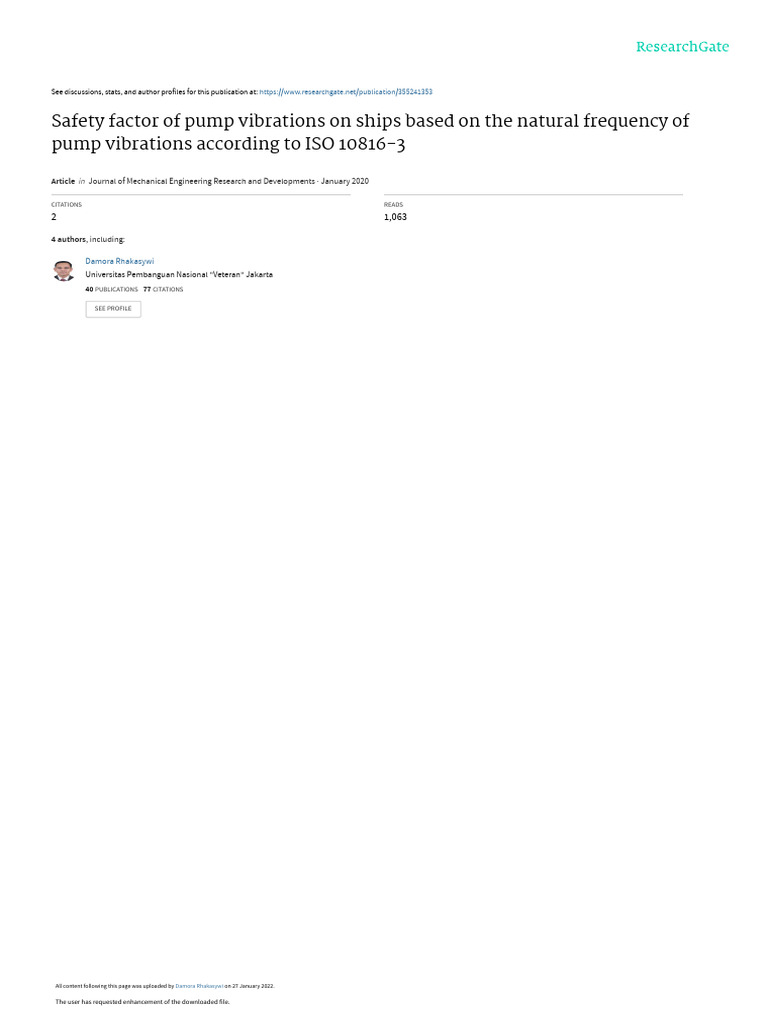 Safety Factor of Pump Vibrations On Ships Based On The Natural Frequency of Pump Vibrations ...