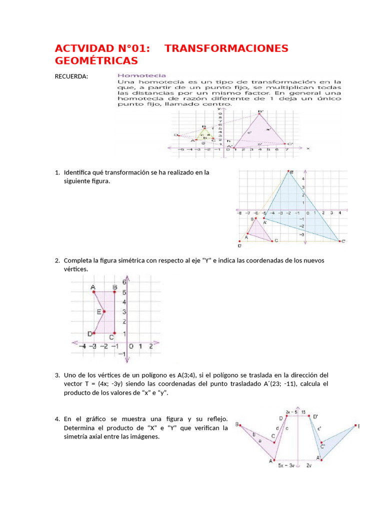 Actividad 01 - Transformaciones Geometricas - Estudiante-Segundo | PDF