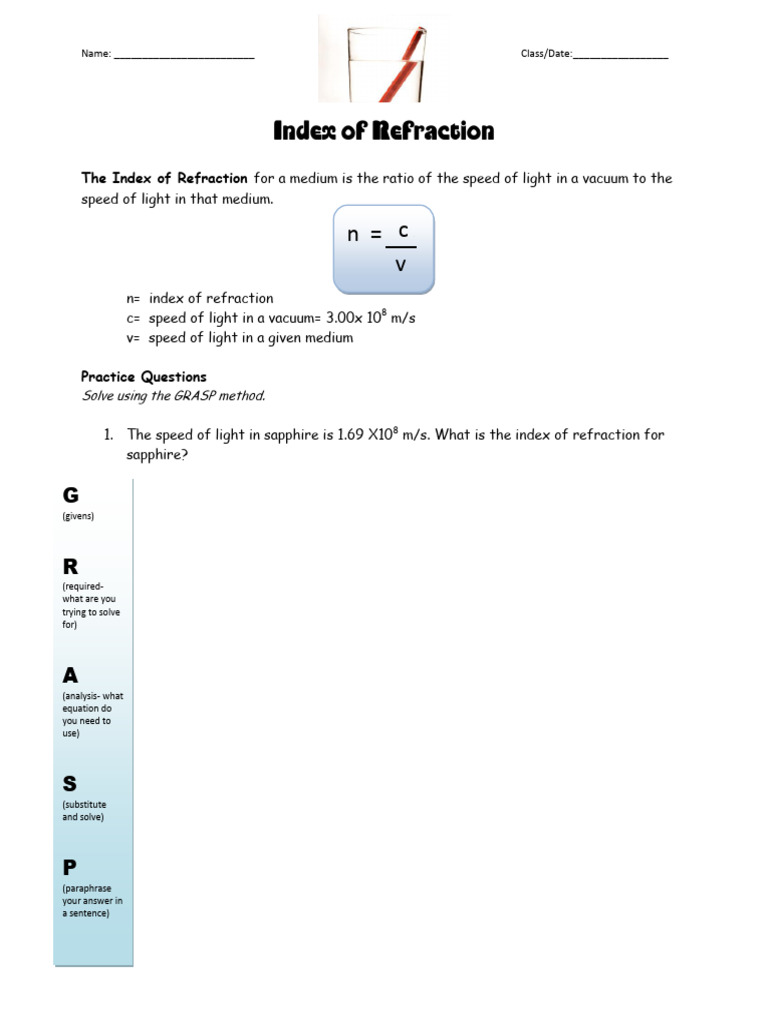 Calculating Index of Refraction | PDF | Refractive Index | Speed Of Light