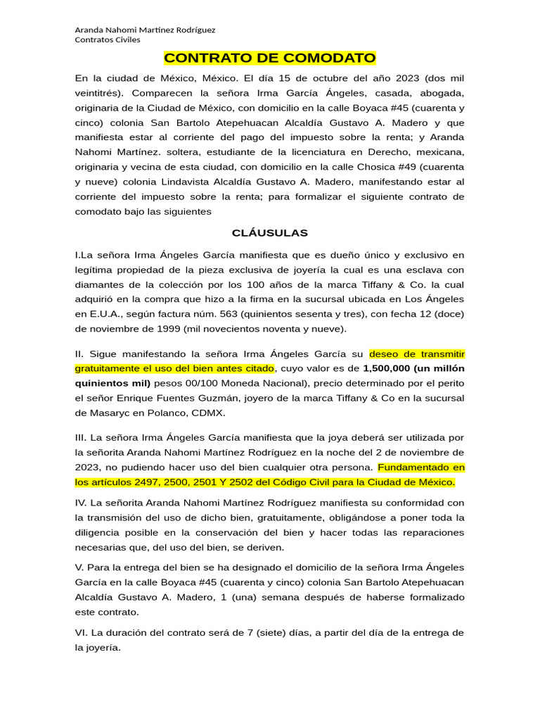 Contrato de Comodato | PDF | México