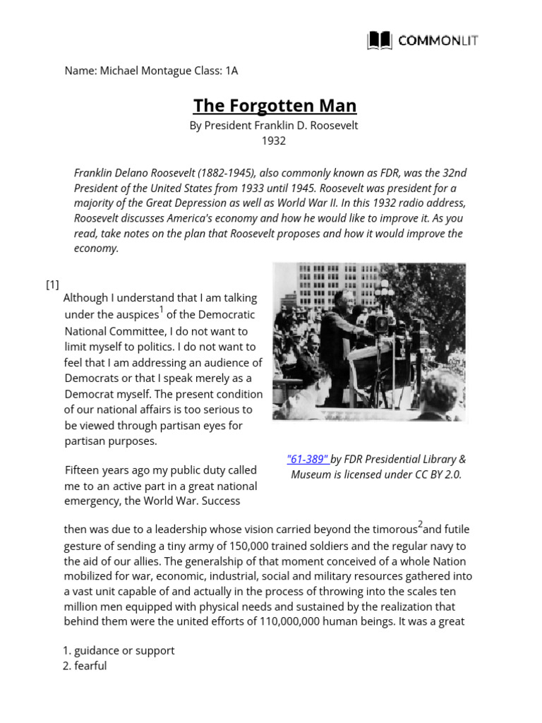 The Forgotten Man-Student | PDF | Franklin D. Roosevelt | Tariff