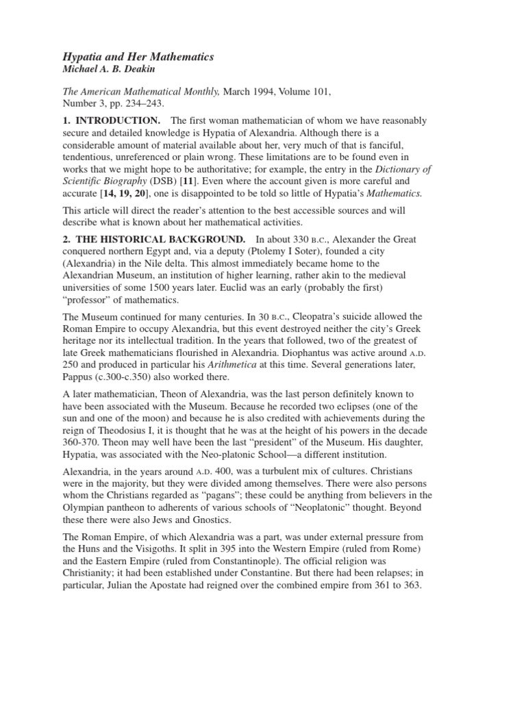 HYPATIA and Her Mathematics | PDF | Neoplatonism | Ptolemy