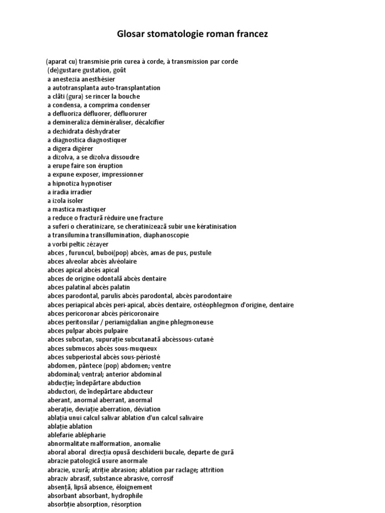 Glosar Stomatologie Roman LonMar | PDF
