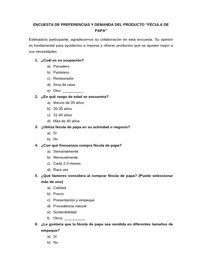 Encuesta de Preferencias | PDF | Cocina, comidas y vino
