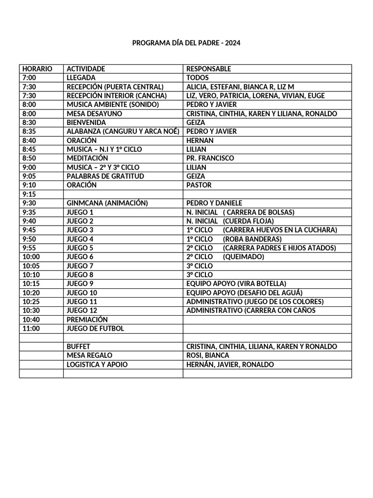 Programa Dia Del Padre - 2024 | PDF