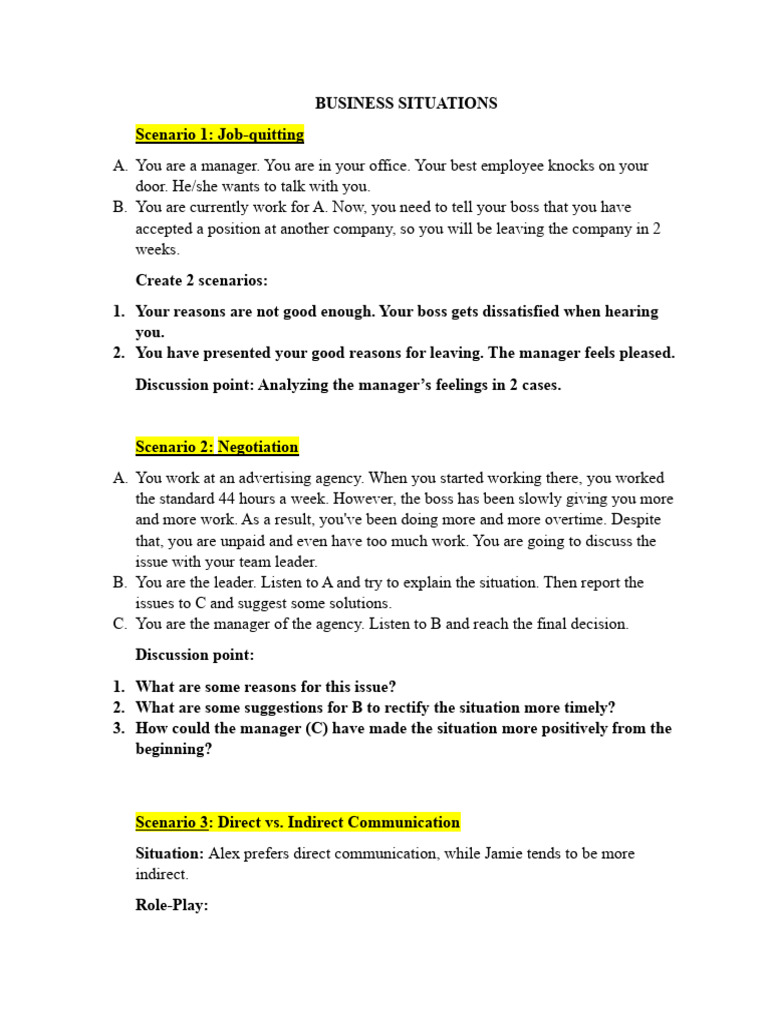 Business Communication Scenarios Analysis | PDF | Communication ...