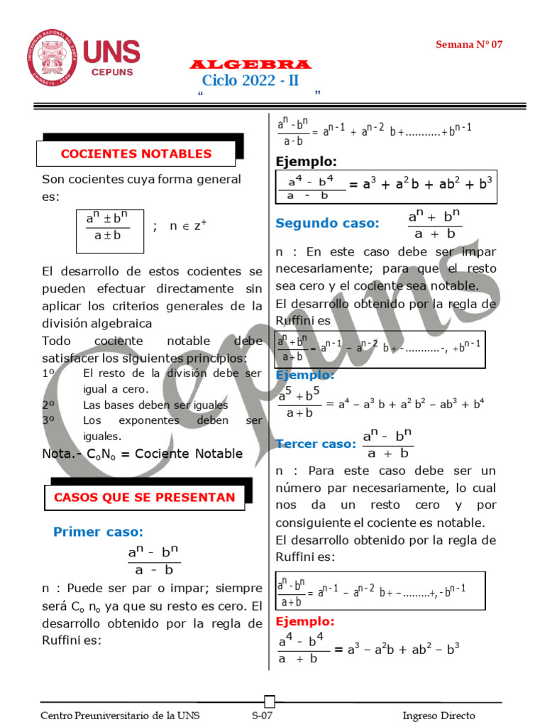 Algebra Sem 07 - 2022 Ii | PDF | División (Matemáticas) | Matemática Elemental