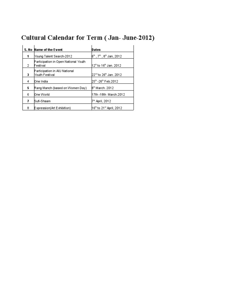 Cultural Calendar | PDF | Travel