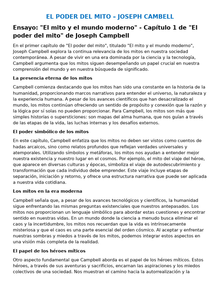 EL PODER DEL MITO - Resumen | PDF | Diosa | Chamanismo