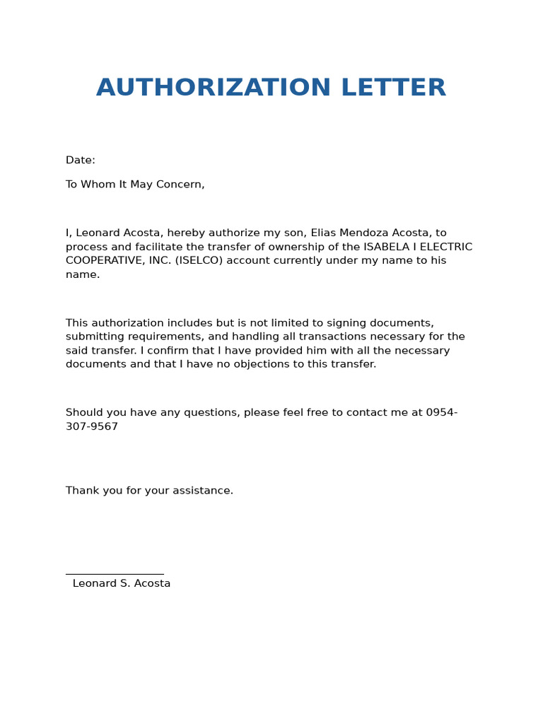 Authorization Letter | PDF