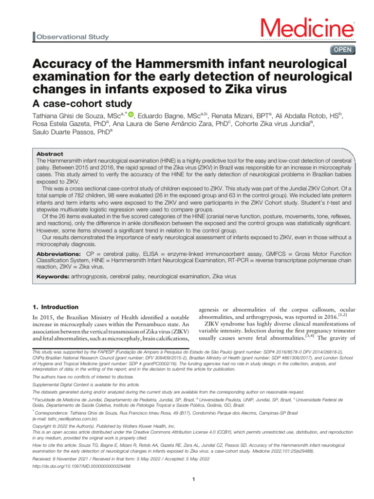 Accuracy of The Hammersmith Infant Neurological.43 | PDF | Zika Fever ...