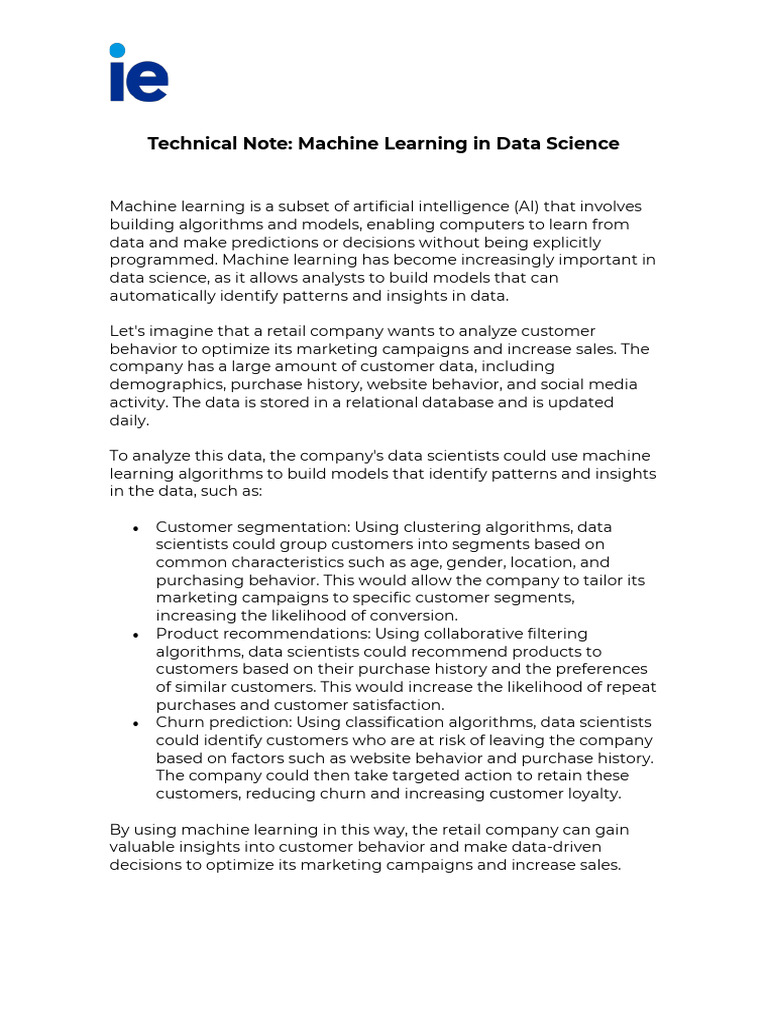 Technical Note - Machine Learning in Data Science | PDF
