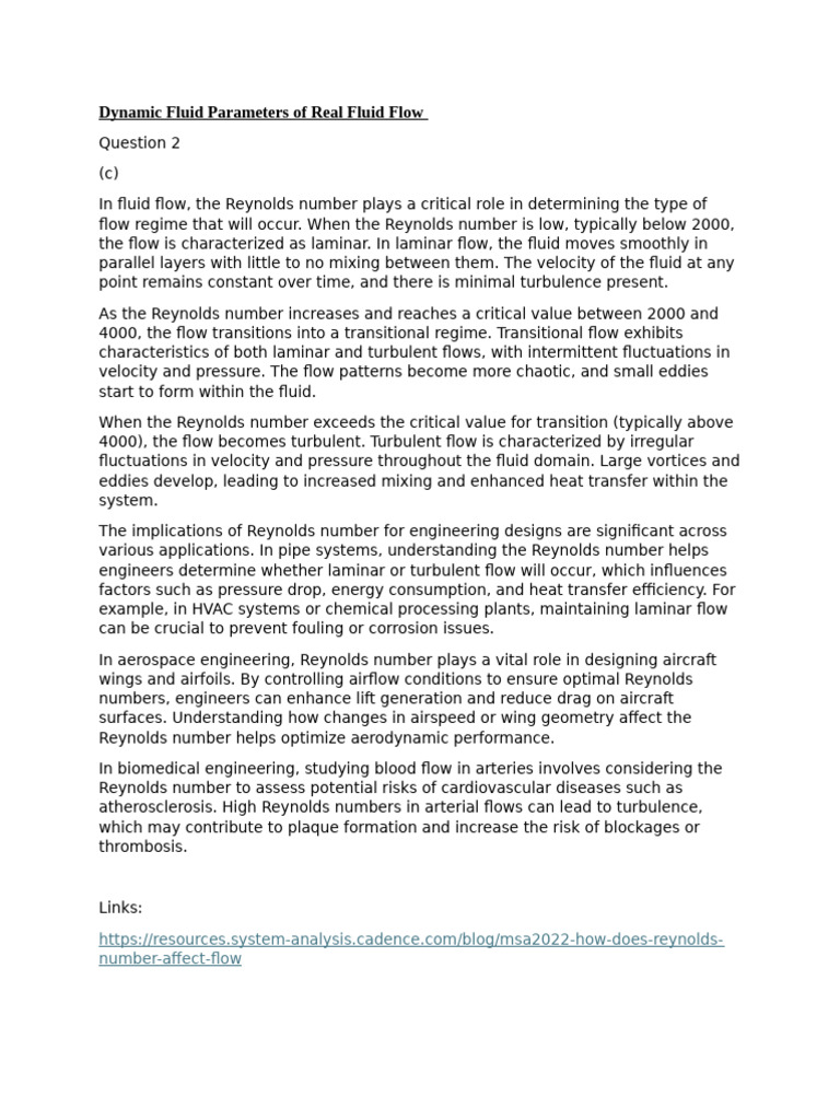 Dynamic Fluid Parameters of Real Fluid Flow Question 2c, 3 and 4 | PDF ...