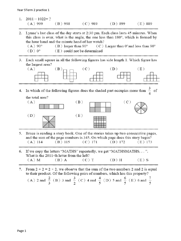 Y5 Term 2 Practice 1 | PDF