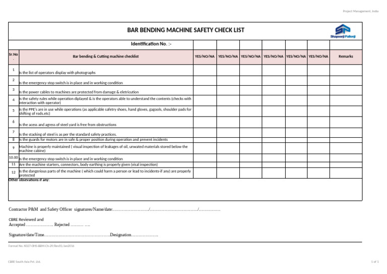 Bar Bending Checklist Modified | PDF | Technology & Engineering