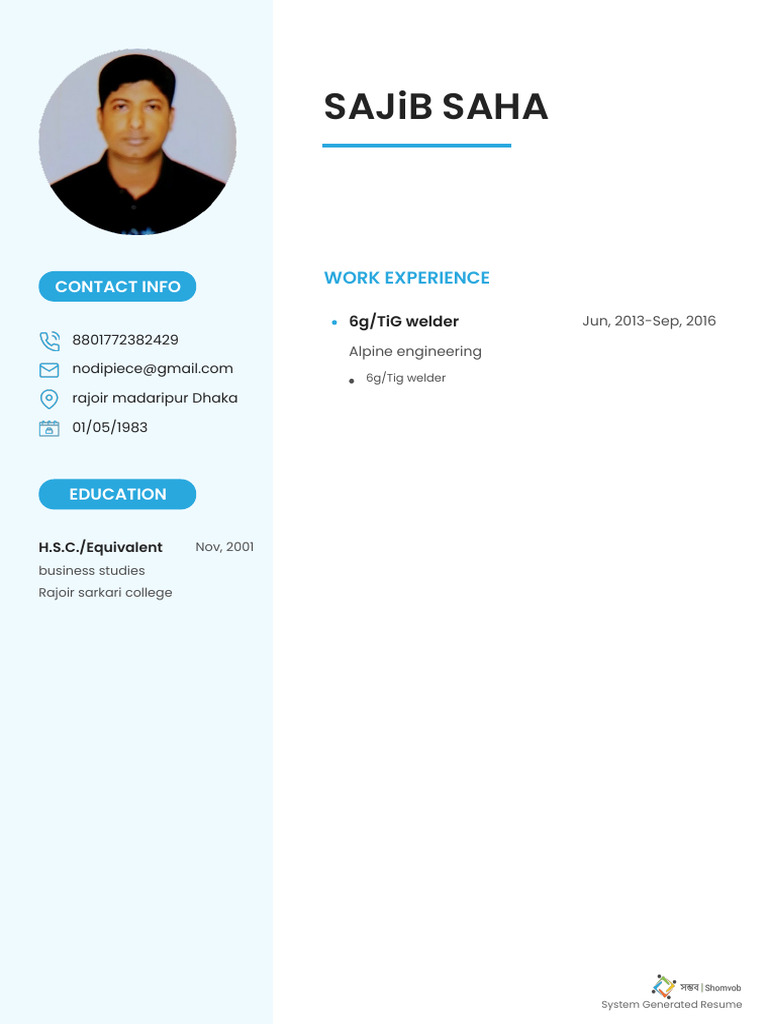 Sajib Saha: Work Experience | PDF