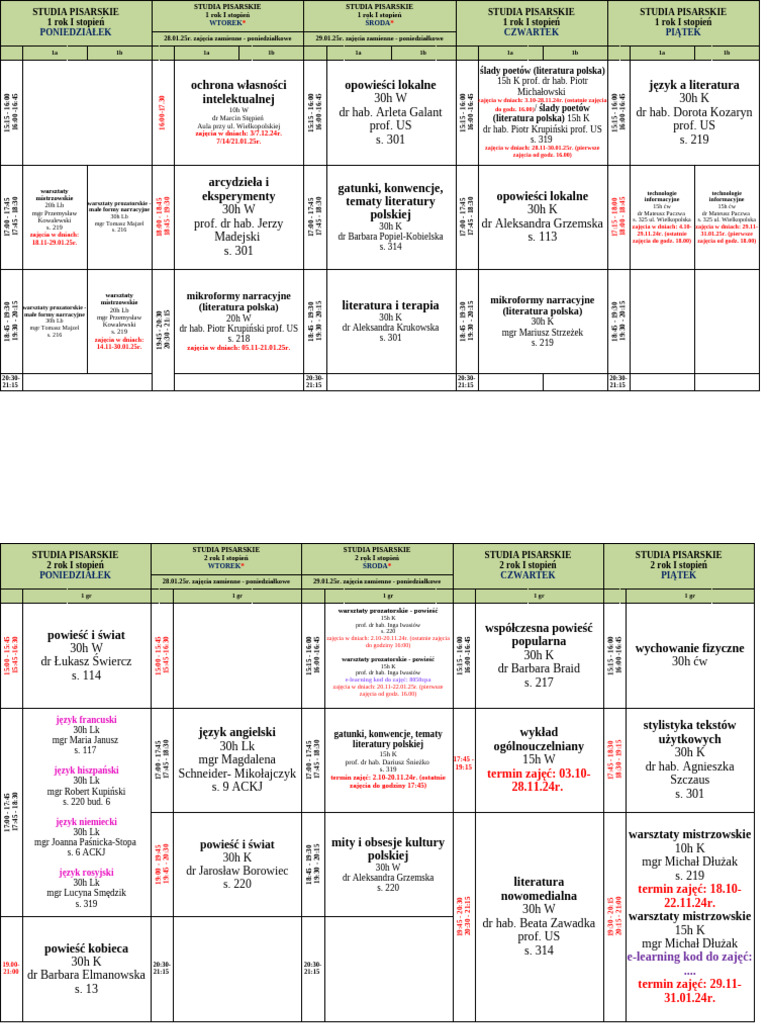 SP-I-st.-plan-zajęć-semestr-zimowy-2024_2025-zm.-02-X-2024 | PDF