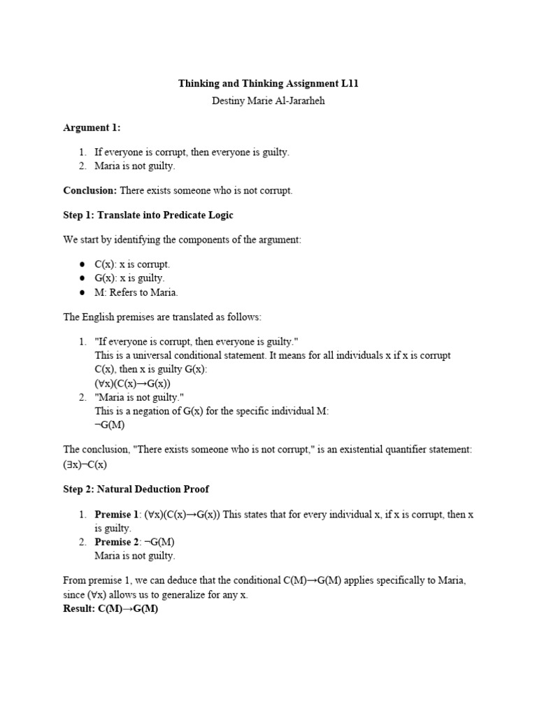 Thinking and Thinking Assignment L11-1 | PDF | Logic | Argument