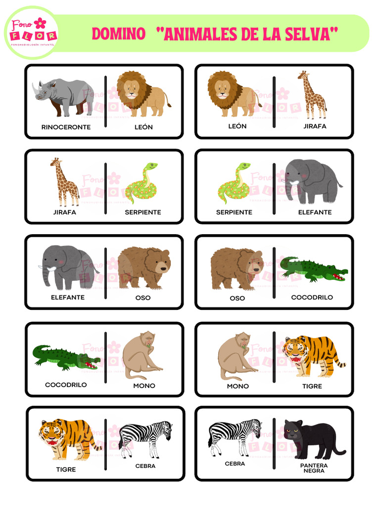 Domino Animales Salvajes | PDF | Cocina, comidas y vino | Hogar ...