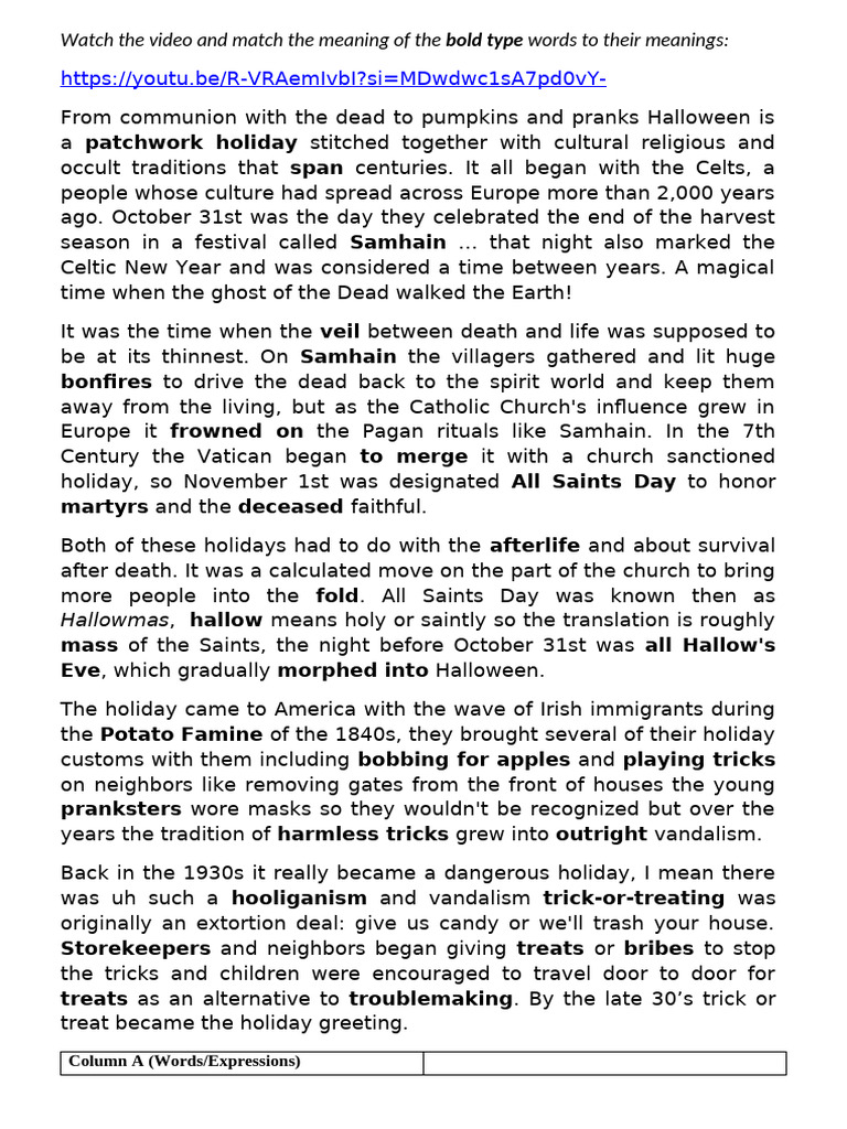 History of Halloween Video Class | PDF | Halloween