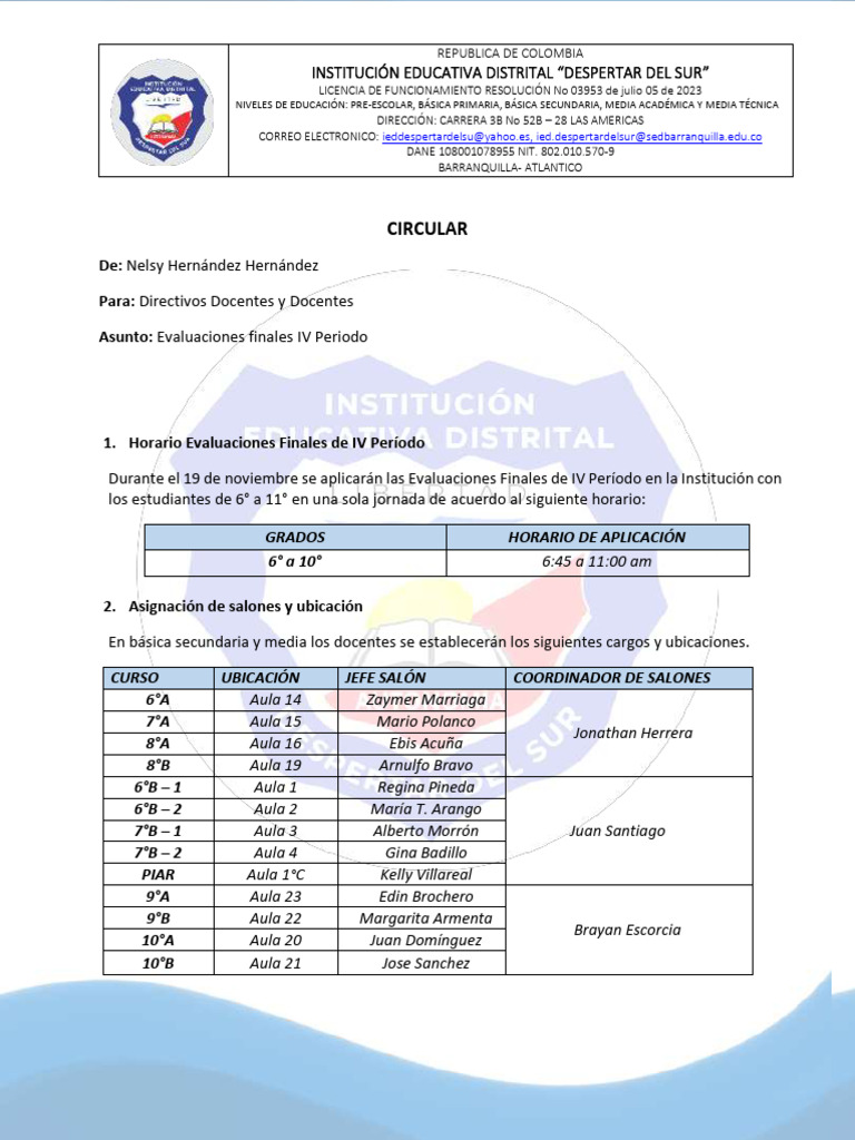 Circular - Orientaciones Evaluaciones Finales 4to Periodo | PDF