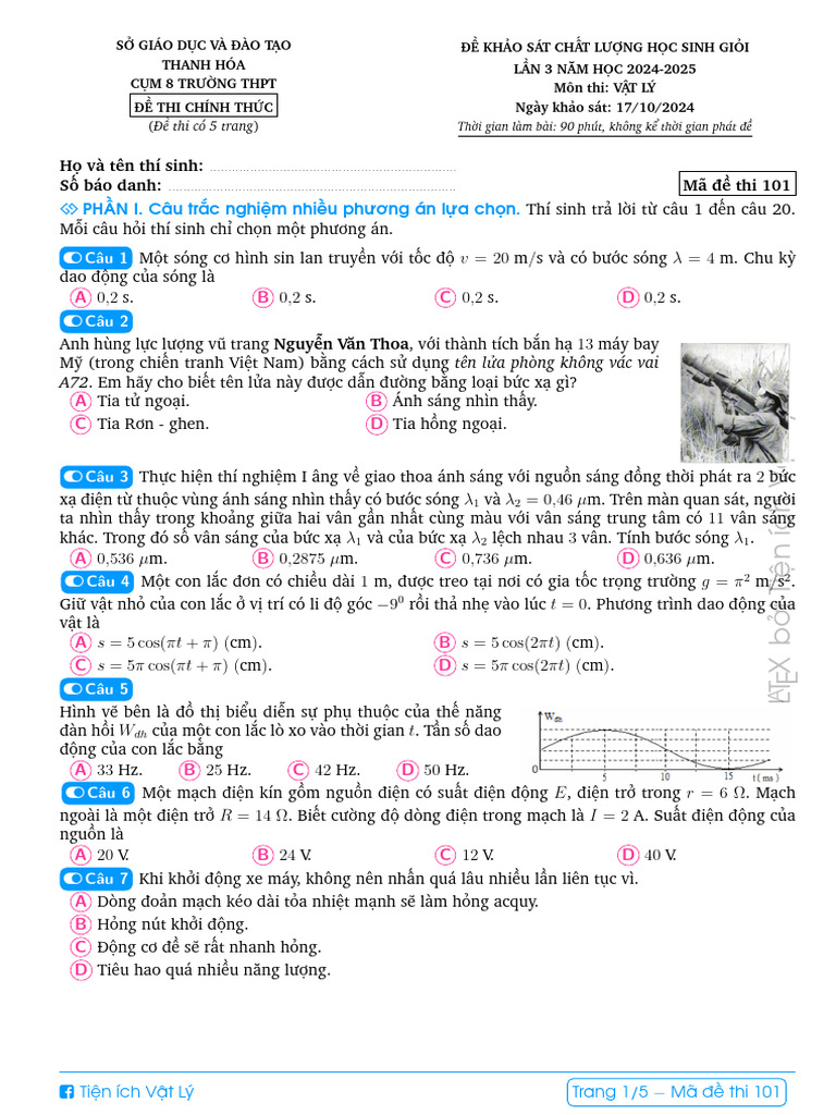 Đề KSCL HSG LẦN 3 CỤM 8 TRƯỜNG THPT THANH HÓA | PDF