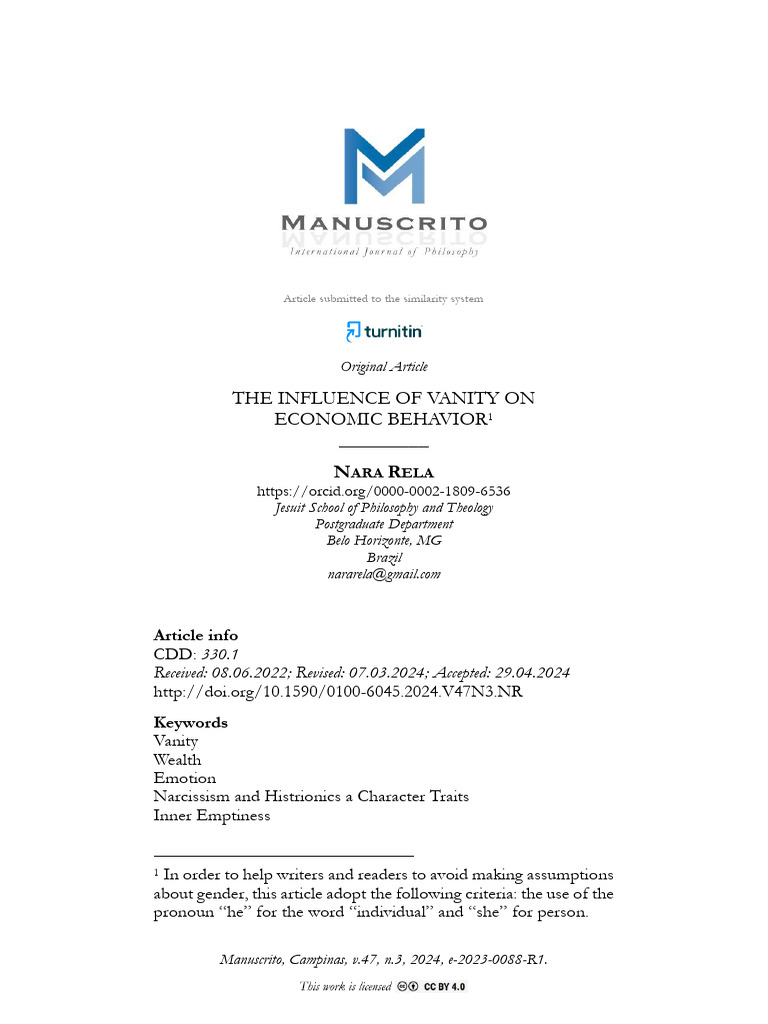 The Influence of Vanity in Economic Behavior | PDF | Emotions | Narcissism