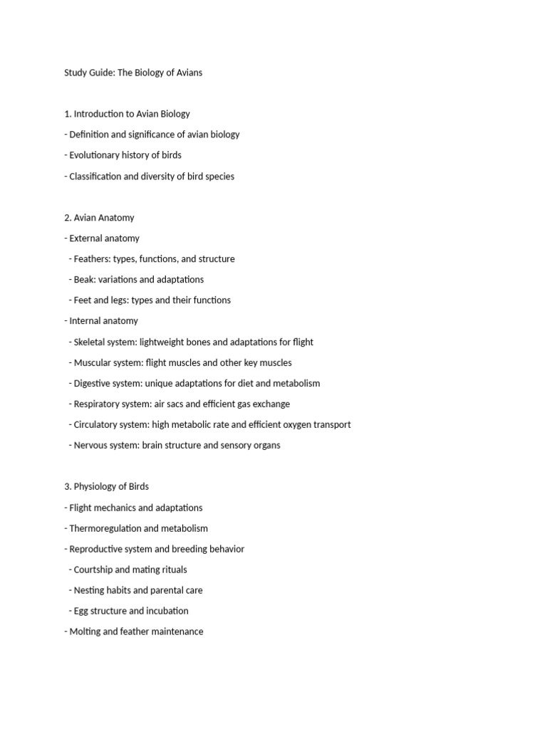 Avian Biology Study Guide | PDF | Birds | Adaptation