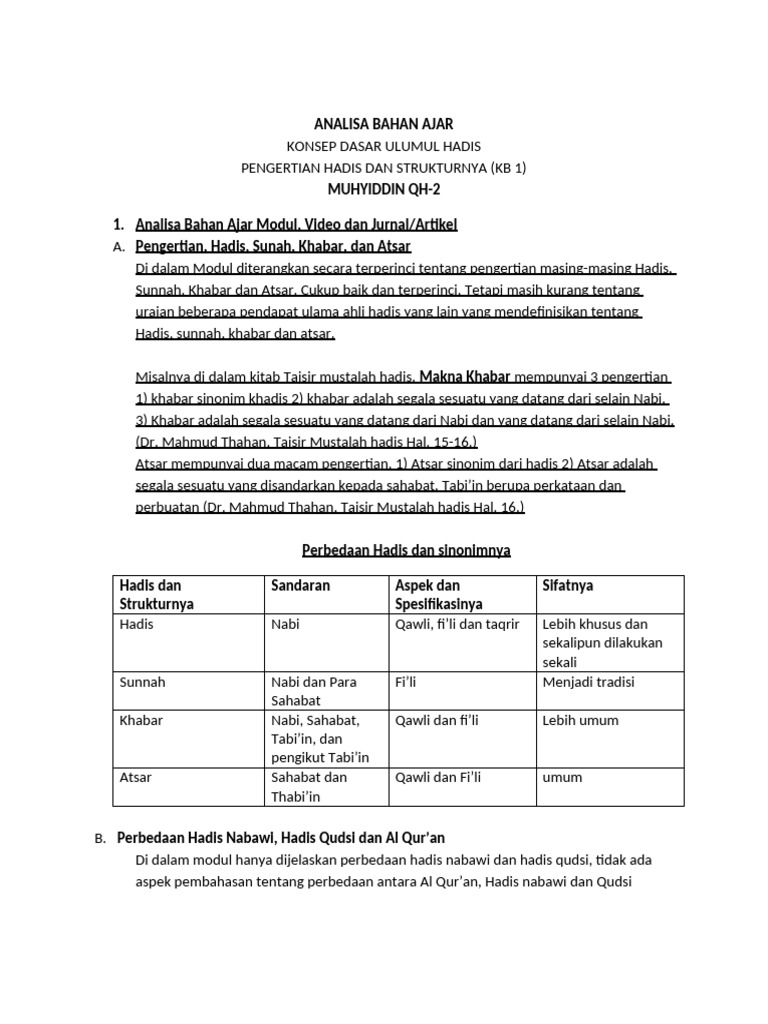Analisa Bahan Ajar KB 1 Muhyiddin | PDF