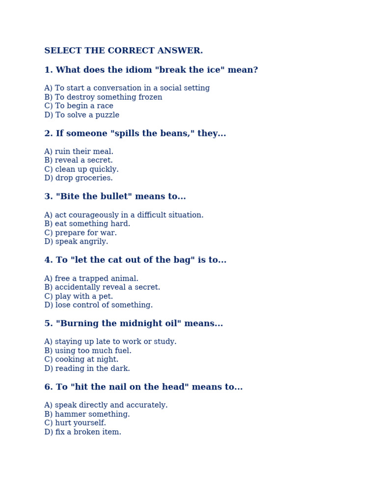 Select The Correct Answer-Idioms | PDF