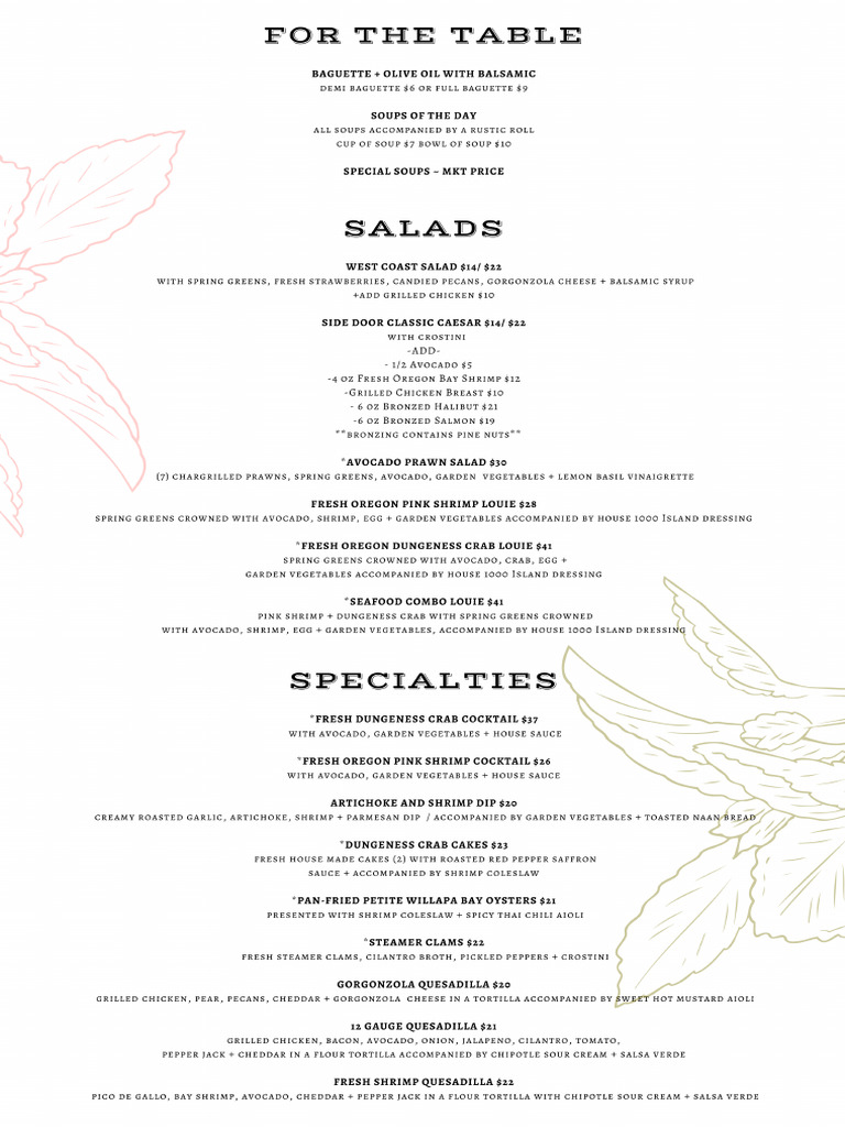 Side Door Cafe Menu Summer 24 | PDF