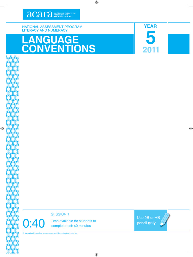 NAPLAN 2011 Final Test Language Conventions Year 5 | PDF | Linguistics