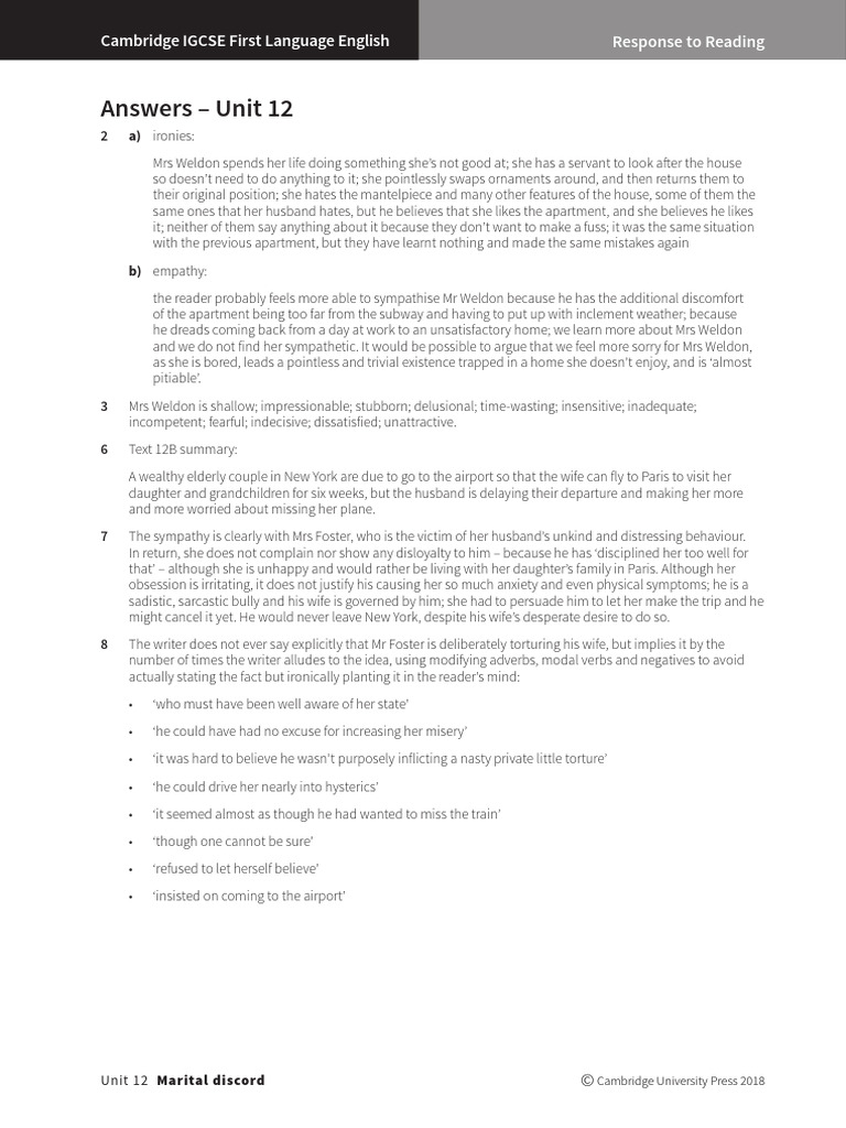 Answers Unit12 IGCSE FLE | PDF | Psychology