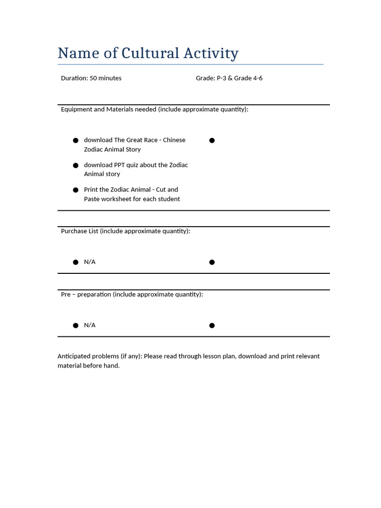 Lesson Plan - Zodiac Animals | PDF | Chinese Zodiac