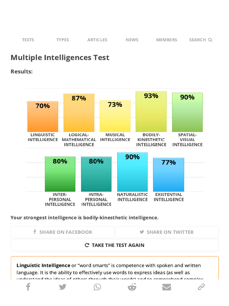 Multiple Intelligences Test | PDF | Intelligence | Psychology