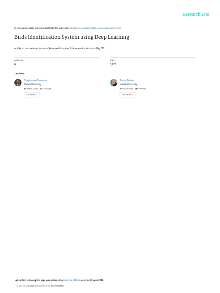 Paper 34-Birds Identification System Using Deep Learning | PDF ...