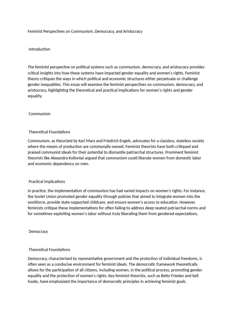 Feminist Views on Political Systems | PDF | Feminism | Gender Studies