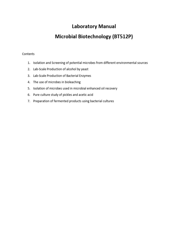 Microbial Biotechnology Lab Manual | PDF | Chemical Substances | Chemistry