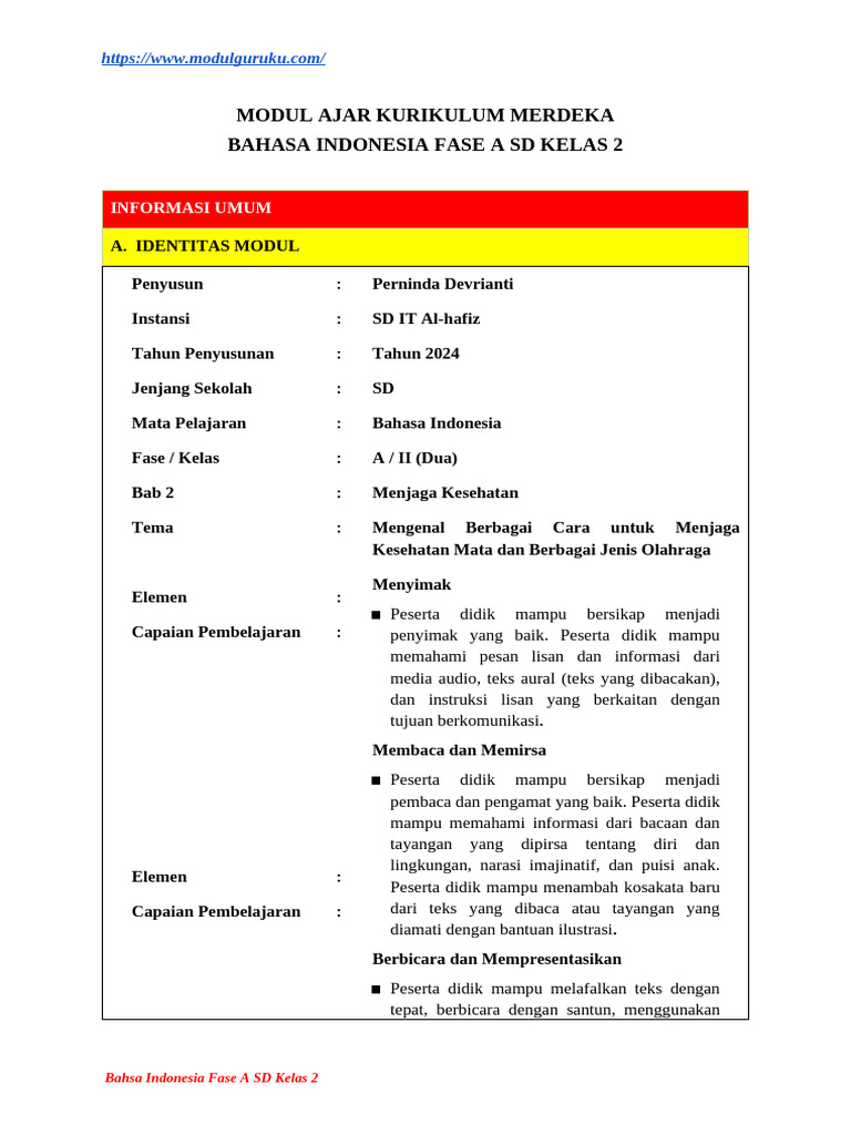 MODUL AJAR BAHASA INDONESIA KELAS 2 BAB 2 Perninda Baru | PDF | Karier & Perkembangan | Kajian ...