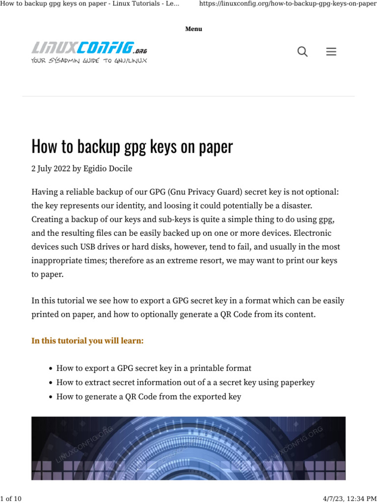 How To Backup GPG Keys On Paper - Linux Tutorials - Learn Linux ...