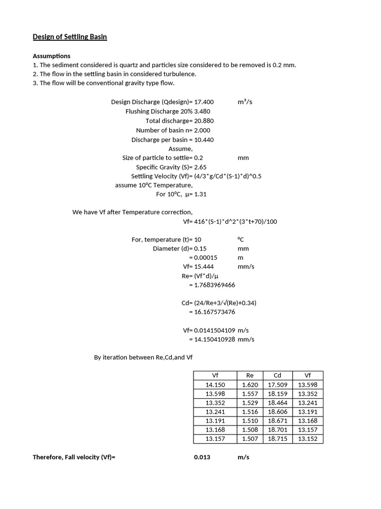 Settling Basin Design Specifications | PDF | Turbulence | Discharge ...