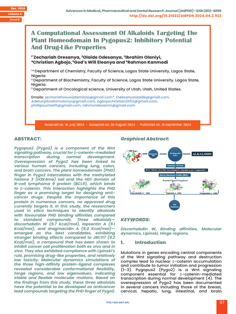 Oresanya - AMPDR 923 v4 Iss2 | PDF | Docking (Molecular) | Ligand ...