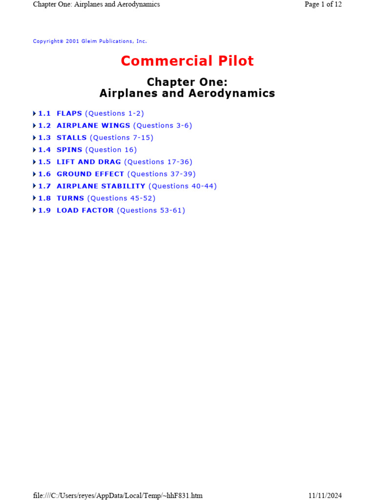 CPL (Gleims) - Chapter 1 | PDF | Lift (Force) | Drag (Physics)