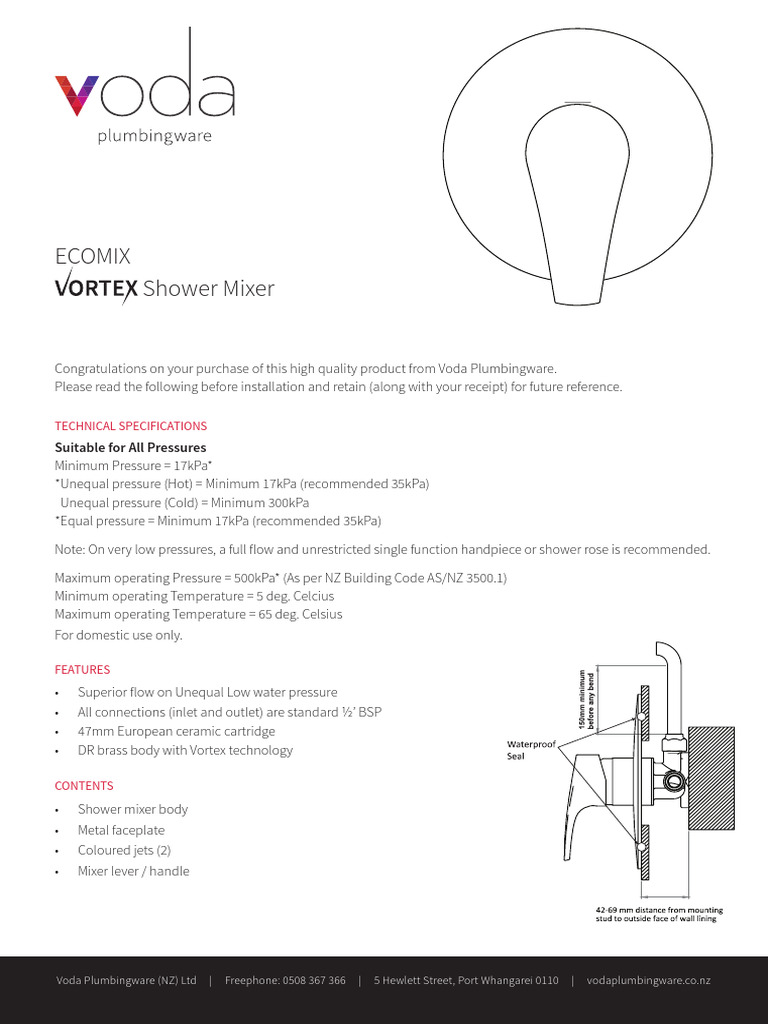 Voda Ecomix Shower Mixer Installation PDF | PDF | Pipe (Fluid Conveyance) | Valve
