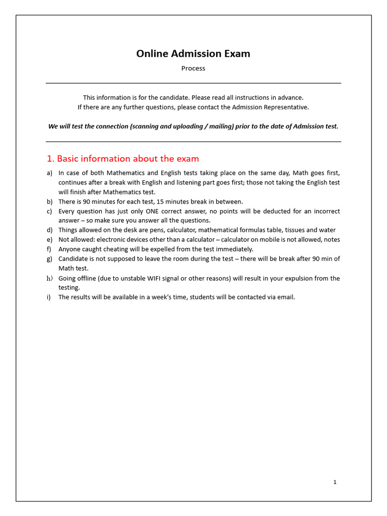 Online Admission Exam Instructions | PDF | Computing