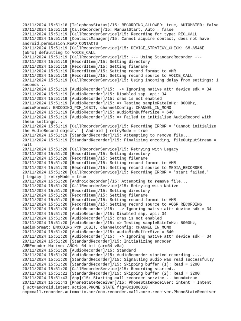 Call Recorder Debug Log | PDF | Filename | Computer Science