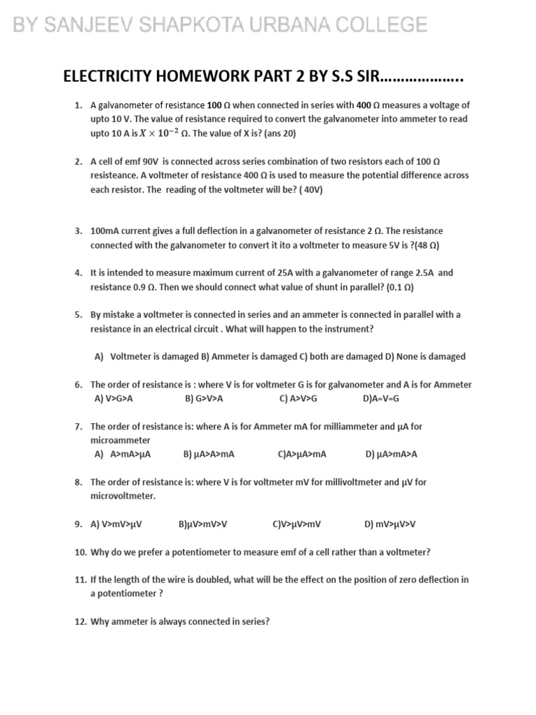 Homework Part 2 ..Class 12 by Ss Sir - Watermark | PDF | Thermocouple ...