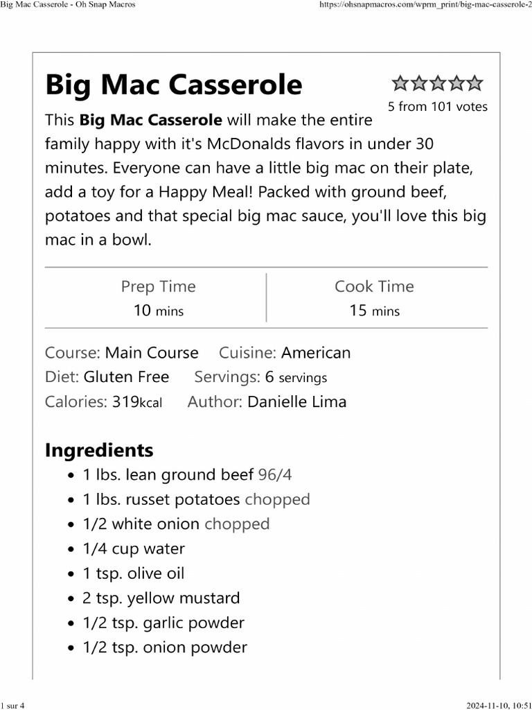 Recipe - Big Mac Casserole | PDF | French Fries | Fat