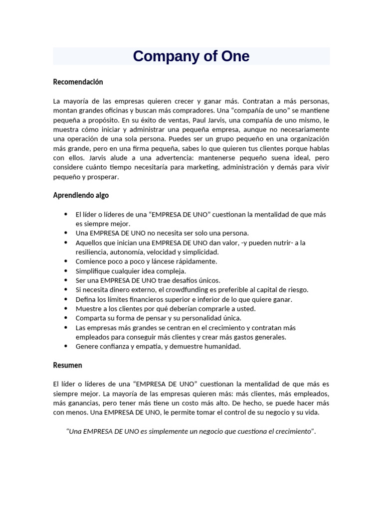 Articulo Company of One | PDF | Business | Marketing