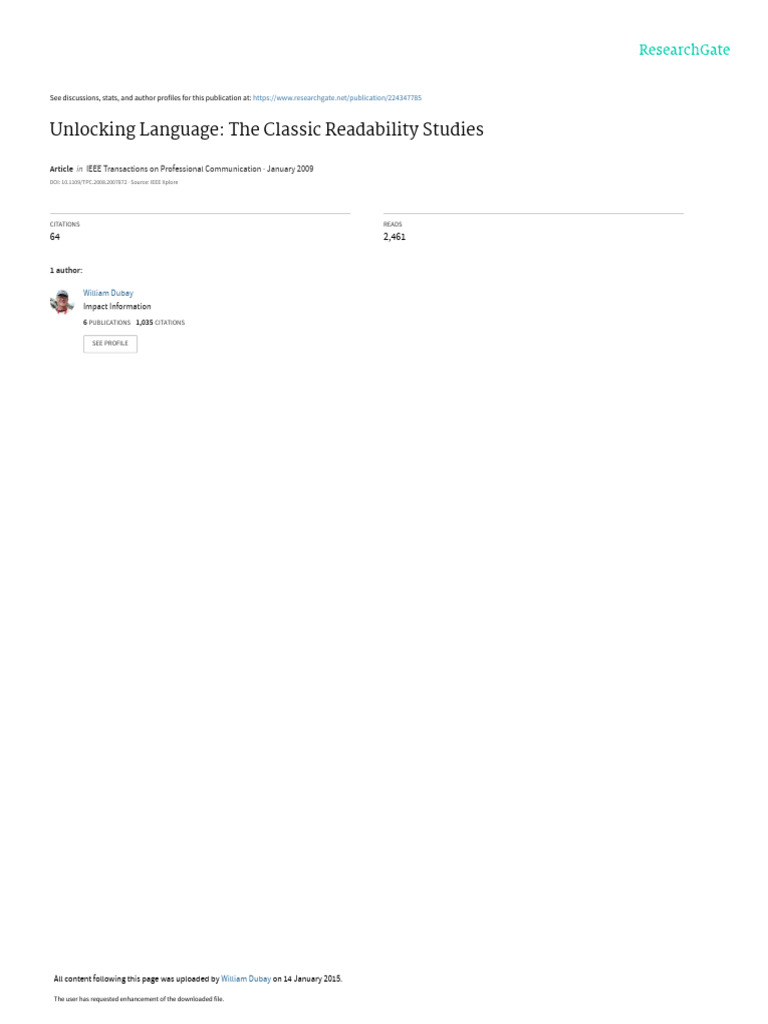 Unlocking Language The Classic Readability Studies | PDF | Human Communication